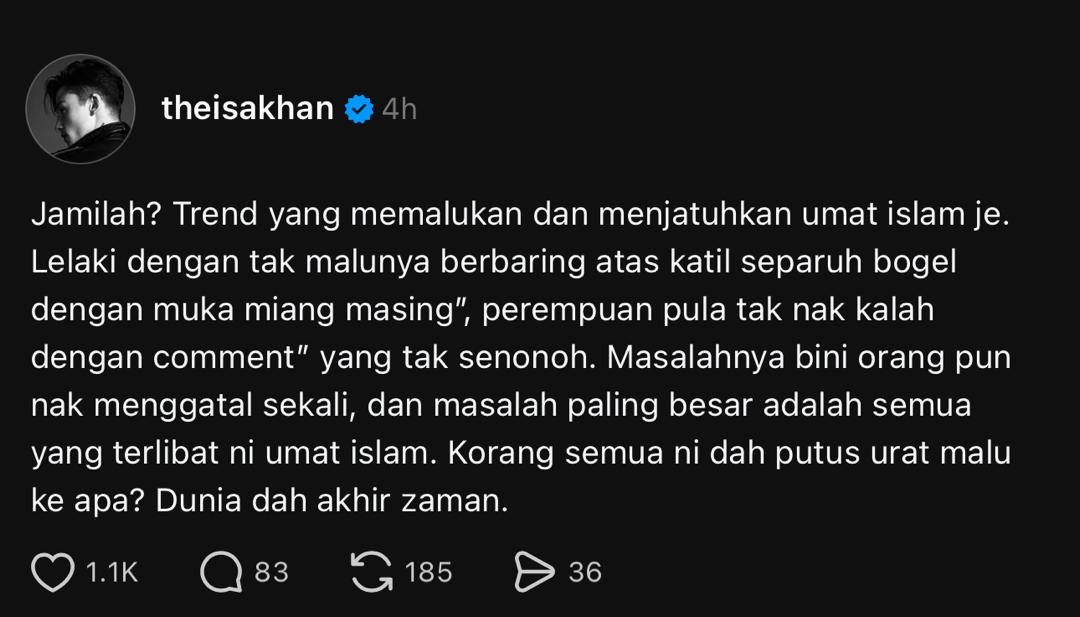 Isa Khan Anggap Trend ‘Jamilah’ Kurang Sopan, Tak Patut Ditiru - “Perempuan Pun Tak Nak Kalah ...